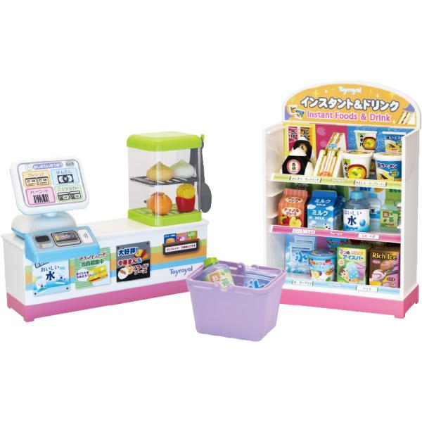 まるでほんもののコンビニみたい！レジでピッ♪とスキャンして、袋に詰めて「ありがとうございました〜」！店員さんとお客さん、どちらにもなりきれる、ごっこ遊びの楽しさがぎゅっと詰まったセットです。おにぎり、ジュース、お菓子など、リアルでかわいいフ...