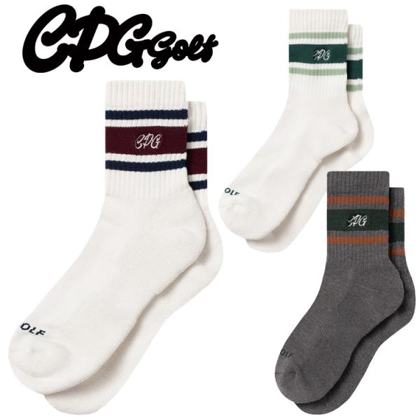 UNISEX丈17cmミドル丈ライン入りソックス。ライン柄の上にCPGの刺繍が入っています。土踏まず位置の編み組織により、疲労防止効果があり、かかととつま先は滑り防止機能が付いています。素材はリサイクルペットボトルが原料で、ドライタッチで吸...