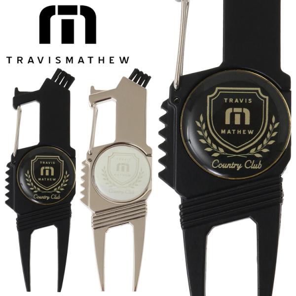 上品な印象のエンブレムロゴマーカーがセットされた、スタイリッシュなディボットツール。サイドにはグルーブクリーナーがドッキングされ、カラビナタイプで着脱が簡単。TRAVISMATHEWならではのクールなデザインで、大人ゴルファーのマナーとして...