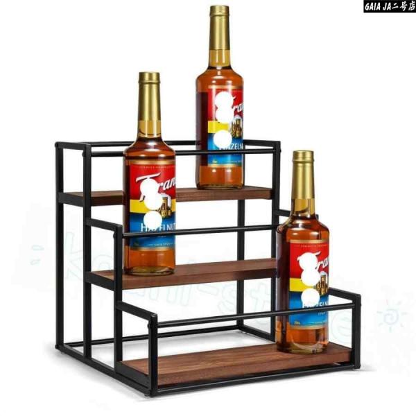 【製品仕様】：材質：木板、金属、サイズ：34*34*33CM、重量：1.9kg、スタイル：モダンでシンプル。調味料ボトル、シロップボトル、ワイン、酒、オリーブオイル、酢など、さまざまなキッチンやコーヒー容器を整理し、限られたデスクトップスペ...