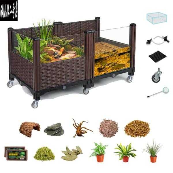 亀 水槽 水槽セット エコ造景亀飼育ケース 自在キャスター付き 亀飼育用 大型プラスチック 大型カメケース カメ 亀の ケージ 下部排水 ペットケージ 爬虫類 両生類 丈夫で耐久性がある 休憩 日向ぼ