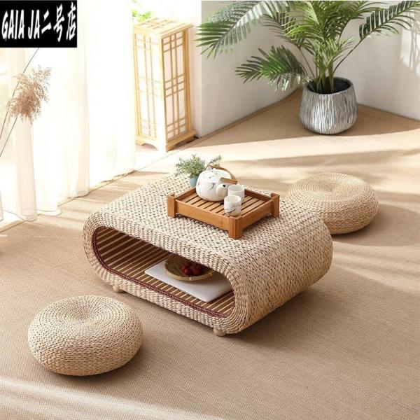 【プレミアム素材】天然竹の裏、吸音・吸湿、籐製のテーブルトップ、シンプルな雰囲気、丈夫、収納ボックス付き、便利な収納。天然素材、無垢材の骨格、ウォーターグラス素材、籐のマットを散りばめて織り、天然の香り、美しい雰囲気を保ちます。【用的なデザ...