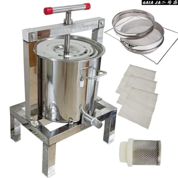蜜 絞り 機の重量：13.4KG 容量：10L パラメータ：外バレル: φ30*高さ30CM、インナーメッシュバレル：φ24*高さ28CM、製品サイズ：40 * 30 * 63CM. 無料ギフト: ナイロン濾過ネット*3、304ステンレス鋼...