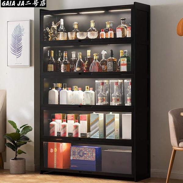 5段 ウイスキー 棚 おしゃれ お酒収納ラック 竹製 酒類貯蔵ロッカー 大容量 自立式 ワインバーキャビネット キャビネットの扉を反転 ワインラック お手入れ簡単