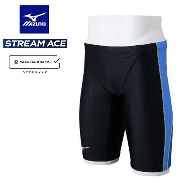 FINA承認済】低抵抗・撥水加工ニット素材のレース水着、STREAM ACE。無地切替生地を組み合わせたソリッドデザインサイズXS、S、M、L、XL、2XLカラー95：ブラック×ライトブルー×ネオミント素材ストリームフィットA：ポリエステル...