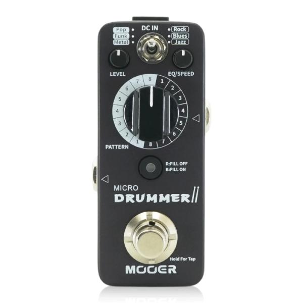 Mooer Micro Drummer IIは、ミニサイズながら本格的なドラムサウンドを生み出すドラムマシンペダルです。本物のドラムセットからキャプチャされたオーディオサンプルによるリアルな音色で、6つのジャンル各8リズム、合計48のグルー...