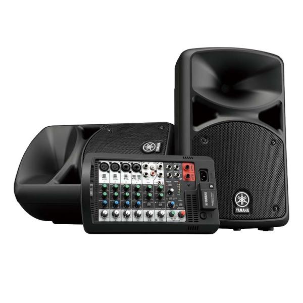 8チャンネルパワードミキサー、8インチスピーカー2本からなるオールインワン型ポータブルPAシステム