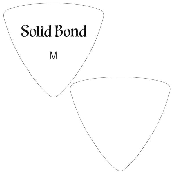 Solid Bondのロゴがデザインされたトライアングル・タイプのピックです。ポリアセタール素材のホワイト・カラーで、硬さ(厚さ)はMedium (0.8mm)となっています。