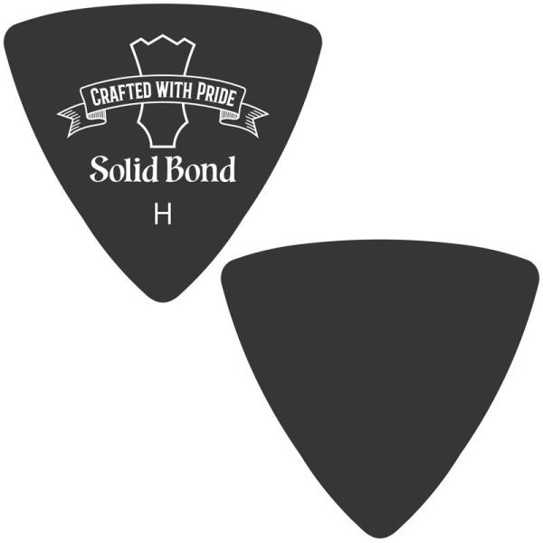 Solid Bondのロゴがデザインされたトライアングル・タイプのピックです。ポリアセタール素材のホワイト・カラーで、硬さ(厚さ)はMedium (0.8mm)となっています。