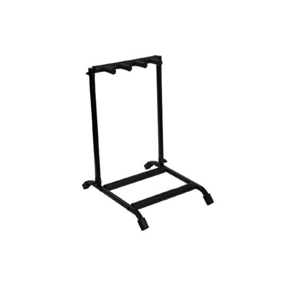 ・エレキギターやアコースティックギターを最大3本セット可能・ブラックパウダーコート仕上げ・丈夫なスチール製フレーム・楽器を傷つけないパッド付きの構造・折り畳んで収納可能