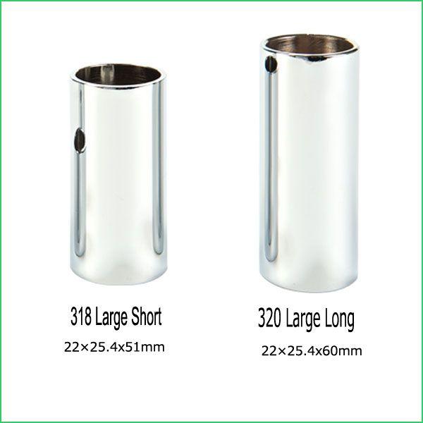 一番ブライトなクローム仕上げスティールのスライドです。エレキギターに最適。■318 Large Short  22×25.4x51mm ■320 Large Long  22×25.4x60mm