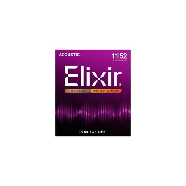 高音質！長寿命！！ 【メール便発送、代引き不可】 【Elixir（エリクサー）アコースティックギター弦 】ナノウェブ　カスタムライト ＃１１０２７ナノウェブ（.011 .015 .022W .032W .042W .052W）