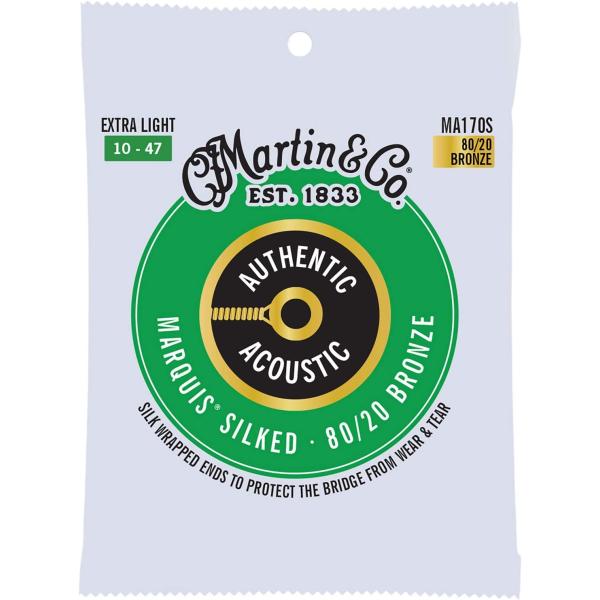 MA170S AUTHENTIC ACOUSTIC MARQUIS SILKED 80/20 BRONZE Extra Lightは、エクストラライトゲージのアコースティックギター用ブロンズ弦。アコギ本来の音を活かす、どんなアコギにもマッチ...