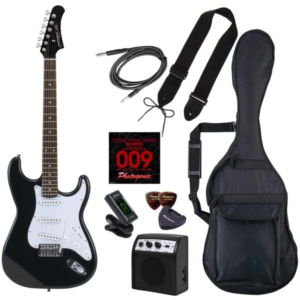 演奏する為に最低限のアイテムをそろえたお得な入門セット!【セット内容】・エレキギター本体・ソフトケース ・シールド ・六角レンチ  ・アンプ  ・チューナー  ・ストラップ ・ピック&amp;ピックケース ・スペア弦 ※セット小物のデザイン...