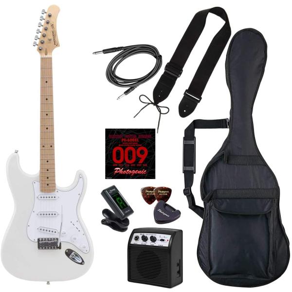 演奏する為に最低限のアイテムをそろえたお得な入門セット!【セット内容】・エレキギター本体・ソフトケース ・シールド ・六角レンチ  ・アンプ  ・チューナー  ・ストラップ ・ピック&amp;ピックケース ・スペア弦 ※セット小物のデザイン...