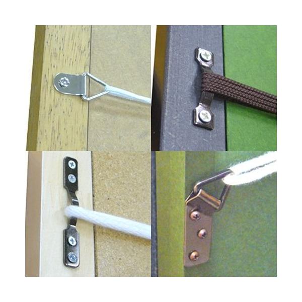 額を吊る紐をまわすための金具。2個一組で使います。吊紐と共に、額縁の重さに合わせてお選びください。普通、既製の額縁にはあらかじめ付属しています。自作の額縁などにお使いください。