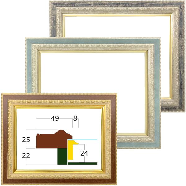 軽さにこだわった樹脂製フレーム、1.5ミリ厚UVカットアクリル、紙製の裏板の採用で、抜群の軽量化を実現した油絵額です。重厚さのある彫刻デザインの樹脂製フレームで、落ち着いたカラーリングは様々な作品に合わせやすくなっています。Gブラウン、Sブ...