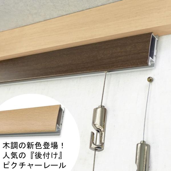 上下左右の移動が可能になるのがピクチャーレール。額吊金具を打ち直すことなく、額縁の飾り換えができるようになります。こちらの「ピクチャーレール/RAIL SUN」は、後付け専用で設置も簡単。ワイヤー1本あたり、5kgの垂直耐荷重と安全面でも優...
