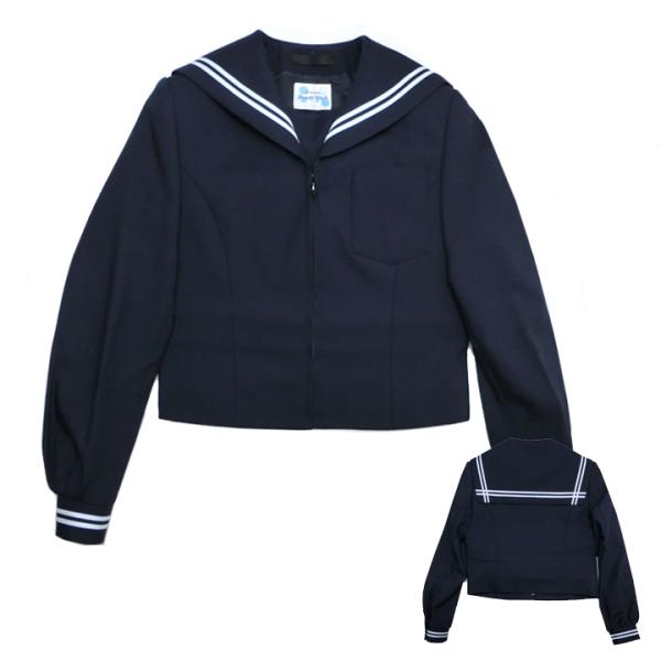 手制服メーカーの冬服セーラー服　太めの白2本ライン　160A/165A/170A前中心にファスナーがついた前開き式のセーラー服です。生地にはKANKOビューティーウォッシュを使用・肌ざわりが良くチクチクしない・おうちでくりかえしお洗濯しても...