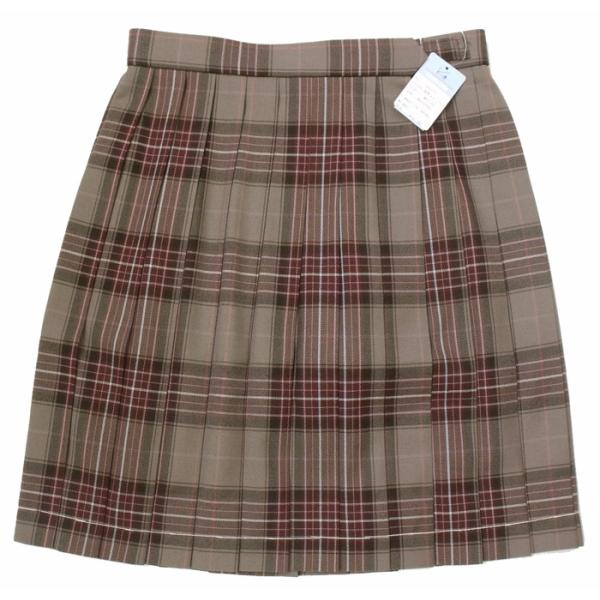 制服スカート　セピア×ローズチェック W90/W95/W100 丈54センチ　KURI-ORI（クリオリ）明るめブラウンとローズピンクを使った上品なチェック柄のプリーツスカート仕様、品質などの詳細は商品説明をご確認下さい。
