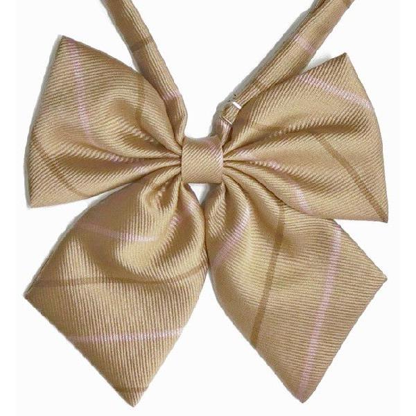 CandySugar(キャンディシュガー）ベージュに茶とピンクのストライプのスクールリボン★ストラップは長めなので衿周りが小さい場合や、第一ボタンを留めて着用する場合には少しつまんで縮めてください。★★当社取扱いのセーラー服でも着用できます...