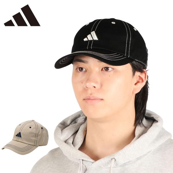 洗濯機OKだから気軽にどこでも愛用♪ステッチの配色と立体ロゴがポイントの、レトロで可愛いベースボールキャップ。カラー展開：ブラック(01)、サンド(93)キャップ adidas メンズ レディース 洗濯 ブランド ランニング ゴルフ 作業 ...