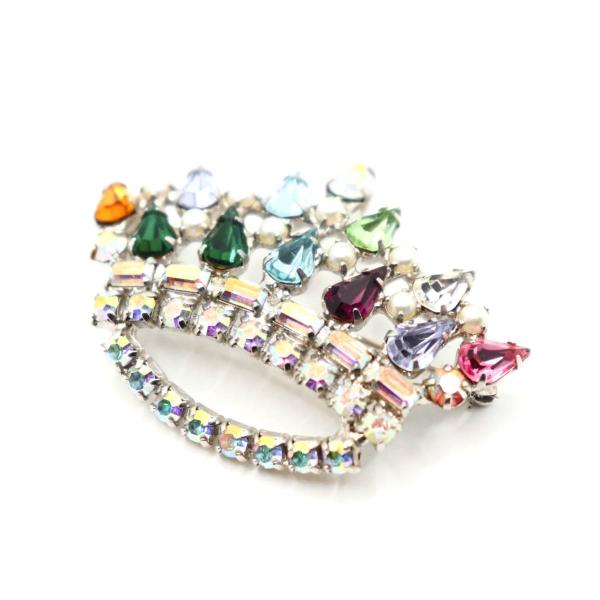 1950s B.DAVID “Mother's Crown” Vintage multicolor rhinestone brooch 1