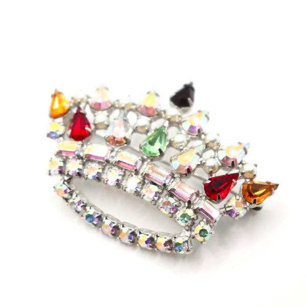 1950s B.DAVID “Mother's Crown” Vintage multicolor rhinestone brooch 2