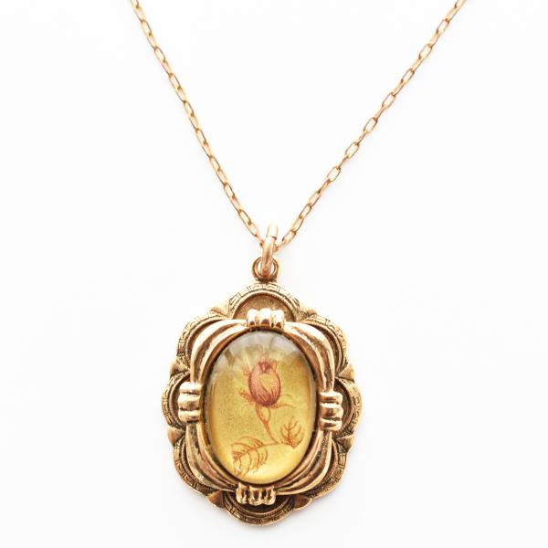 Antique　1920s′　rose glass pendant