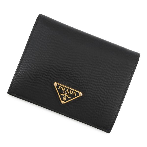 プラダ 二つ折り財布 ロゴ コンパクトウォレット 1MV204 PRADA 黒[取扱店舗]東心斎橋店[管理番号]11000167[ランク]中古A[ブランド]プラダ（PRADA）[状態]表面/スレ、テカリ、シワ内側/スレ、汚れ、押し跡金具/ス...