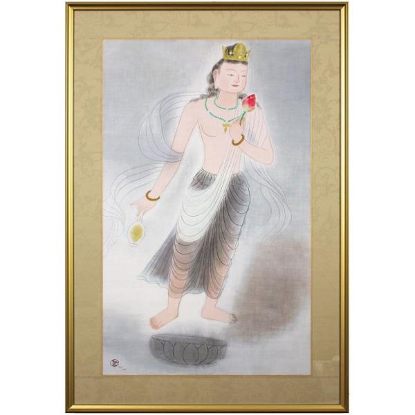 観音菩薩像を描くことに画家としての達成を求めるかの如く制作した小倉遊亀先生。本作は70歳を過ぎてからの代表作です。彩美版により、繊細な筆遣いや上品な色彩まで再現し、一枚ずつ手作業でシルクスクリーンを施しています。【彩美版とは】画材の質感と豊...