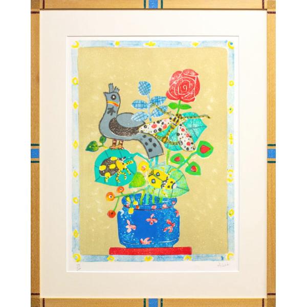 フランス現代画壇の巨匠、ポール・アイズピリによる、生命の喜びに満ちあふれたリトグラフ作品です。一見すると鮮やかな花瓶の花束ですが、よく見ると小鳥やテントウムシたちが、まるで花々の一部であるかのように自然に、そして楽しげに描き込まれています。...