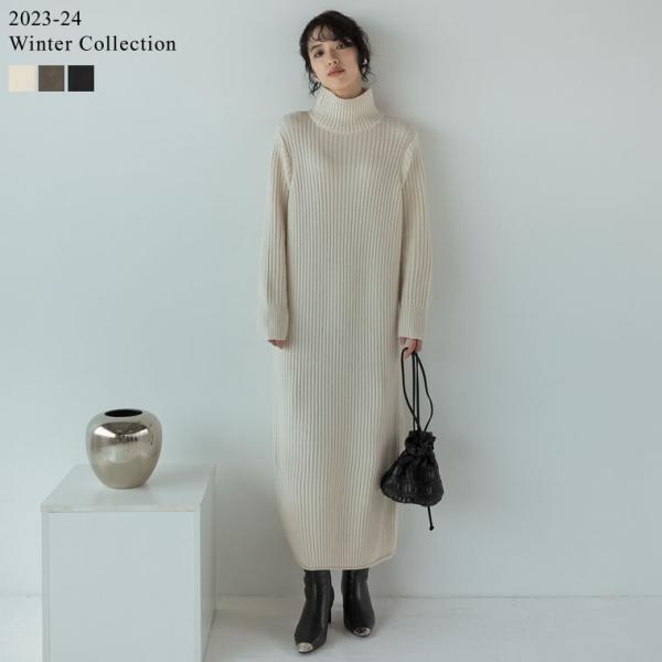 【発売日：2026年03月12日】[低身長サイズ有][洗濯機で洗える]ブークレリブニットハイネックＩラインマキシワンピース※サイズ実寸についてはサイズ表（画像）をご確認ください。■素材■アクリル63％、ナイロン31％、ポリウレタン6％■商品...