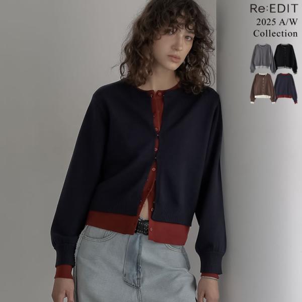 【発売日：2026年01月20日】クルーネックレイヤード風カーディガン※サイズ実寸(約cm) 【総丈/天幅/前下がり/肩幅/バスト/アームホール/袖丈/袖口/裾幅】M：54/18/9/39/98/23.5/59.5/9/39L：56/18....