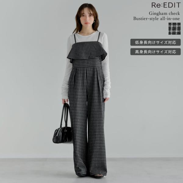 【発売日：2026年03月08日】[低身長/高身長サイズ有]ギンガムチェックビスチェ風キャミオールインワン※サイズ実寸・素材についてはサイズ表（画像）をご確認ください。■商品仕様■伸縮性：なし/透け感：なし/裏地：なし肩紐長さ調節可能バック...