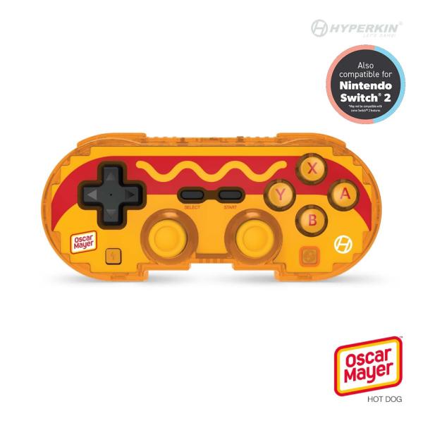 人気ホットドッグブランド「Oscar Mayer」公式デザインを採用した限定Bluetoothコントローラー。遊び心あるドット絵風のレトロデザインと、現代ゲーム向けの快適な操作性を両立した特別モデルです。左右スティックや押しやすいアクション...