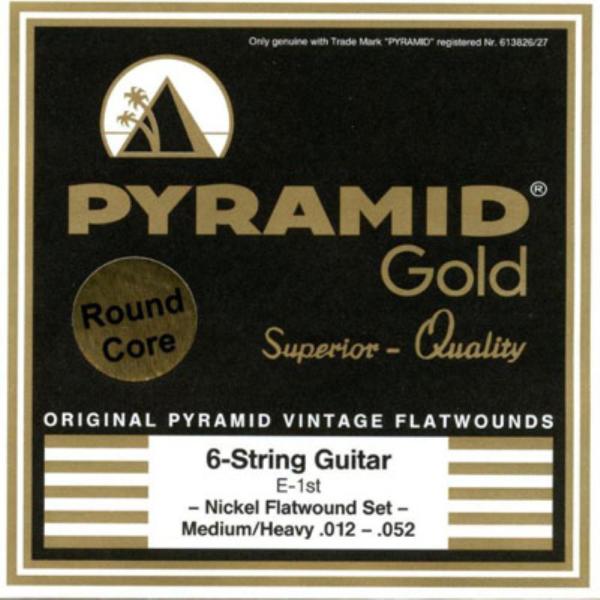 "PYRAMID Gold Electric Guitar Chrome Nickel Flat Wound Strings"　ピラミッド・ストリングスが培ってきた手工業技術を惜しみなく注ぎ込んだ、究極のエレクトリックギター用フラットワウン...