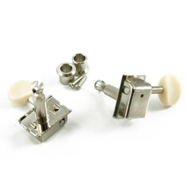 1956年後半からフェンダーのスチューデント・モデル〜中級モデルで採用されていた、白いプラスティック製の丸型チューニング・ノブを備え、ヘッド片側に6個のペグを並べるスタイルの“クルーソン・デラックス”「1列刻印」の復刻ペグ。スプリット・スト...