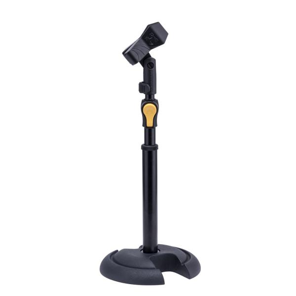 MS100Bは、演卓やアナウンスブースでの使用に最適なテーブルトップタイプのマイク・スタンドです。ボタン一つで簡単に高さ調整が可能。場所を取らない省スペース設計のラウンドベースを採用し、ギターアンプのキャビネットにも最適です。製品タイプ：テ...