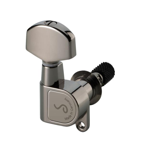 T:トップロックのM6タイプ。ギターヘッド表から弦をロックするシステム。3対3。 [Gear ratio 1:12, Shaft 9.8mm Weight 49g]