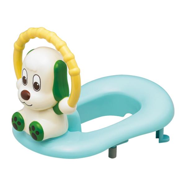 「ワンワン」と、楽しくトイレのトレーニング！成長にあわせてハンドルが外せる補助便座です。対象年齢： 1.5才〜材質：ポリプロピレン、エラストマー、ABS樹脂サイズ ハンドル付補助便座：W370×D240mm×H295mm（重量：660g）