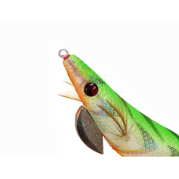 ラトル音とダートでイカに強烈アピール！ロッドアクションがダイレクトに伝わるアイ。水切れの良いシンカー。フッキング良くバレにくいフック。リアルアイを搭載。