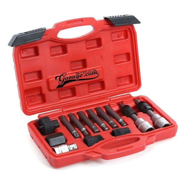 材質はクロムモリブデン鋼でできており、耐久性、防錆性を高めた硬質合金を使用しております。外車各メーカーで採用されている充電制御用のオルタネータープーリー（ワンウェイクラッチタイプ）をオルタネーター本体を分解せず、この脱着専用工具使用してプー...