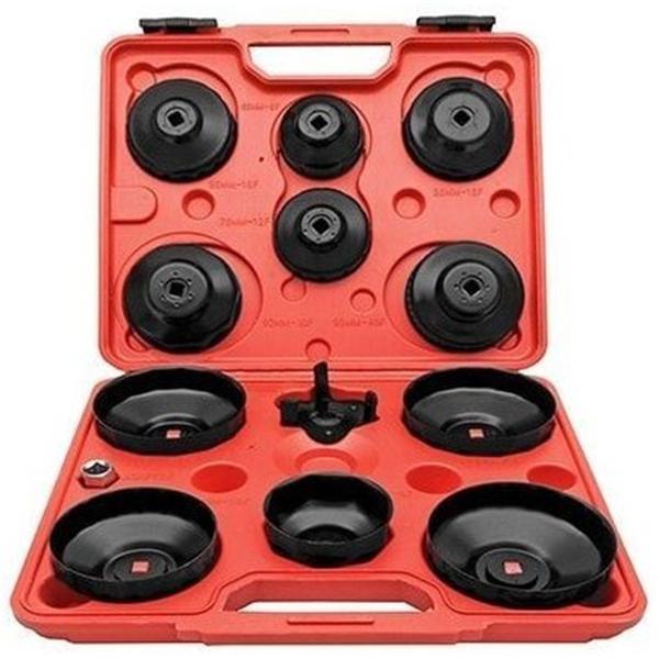 11個のカップ式フィルターレンチ、アジャスタブルフィルターレンチ＆変換アダプターのセットになります。アジャスタブルフィルターレンチは65-120mm使用可能です。主にユーロ車に適しています：アウディ、フィアット、ルノー、ボルボ、VWなど。ス...