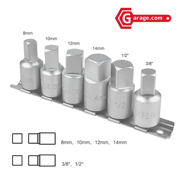 国産車および輸入車のエンジンオイル、ミッションオイル、デフオイル、作動油などを交換する際に、特殊な形状で締めてあるボルトを回すための工具です。■商品仕様・差込角　：3/8"・□サイズ：8mm、10mm、12mm、14mm、3/8"、1/2"...