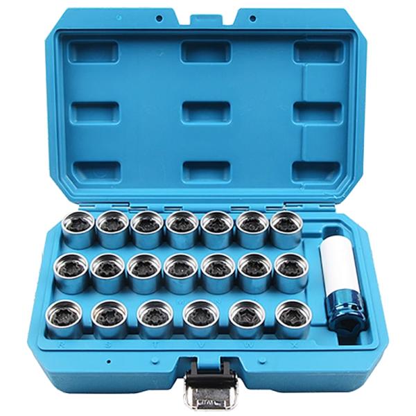 Audi VW VAG車両専用です。ホイールロックキーは、ホイールの盗難を防ぐためのセキュリティデバイスです。セット全体には、17mmホイール取り外しソケットと20個のAudiロックホイールナットキーが含まれています。このフルセットには、セ...