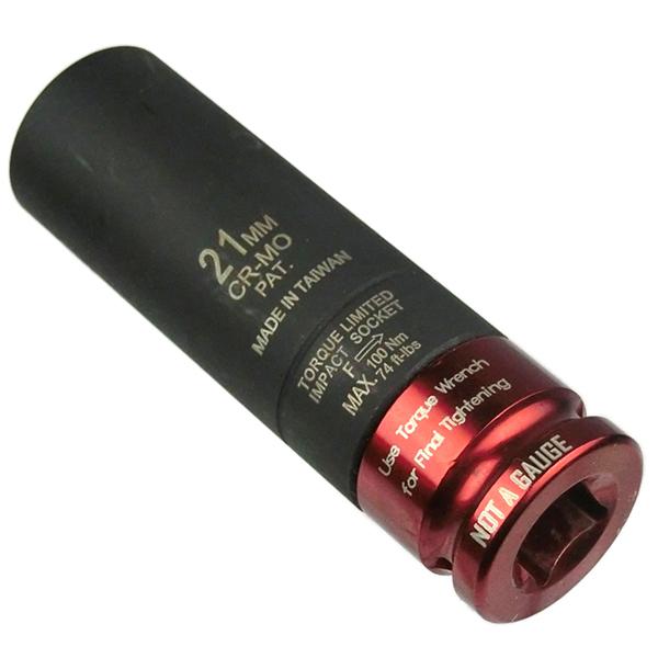 トルクリミットインパクトソケットはソケット内部のクラッチ機能で100Nmに達するとクラッチが作動し、過剰な締め付けを防止します。エアーインパクトレンチでホイールナットを100Nmに仮締めすることができます。ソケット自体が空転するしかけがあり...