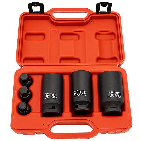 本製品は、自動車のフロントハブナットやシャフトナットの取り外し・取り付けに特化した、1/2"差込 12角ディープインパクトソケットとヘックスビットソケットの6本セットです。高強度クロムモリブデン鋼（CR-MO）製で、エアインパクトレンチにも...