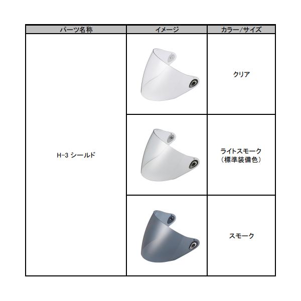 OGK　VENIRE用　H-3シールド　ヴェニーレ●VENIRE用シールド●返品・交換：不可■ご購入できても、完売の場合もありますので、ご了承下さい。