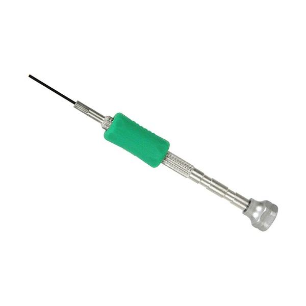 【特徴】精密部分でのヘックスネジの締め作業に適しています。【用途】精密機器・ホビー等の組立・修理・分解用精密ヘックスドライバー。【仕様】●サイズ：対辺0.89mm。●軸長：18mm。●全長：98mm。●クッショングリップ色：緑。●環境対策品...